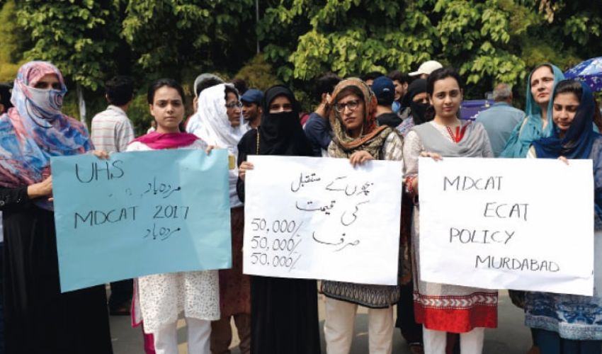 MDCAT students stage protest in Islamabad over out of syllabus exam claims